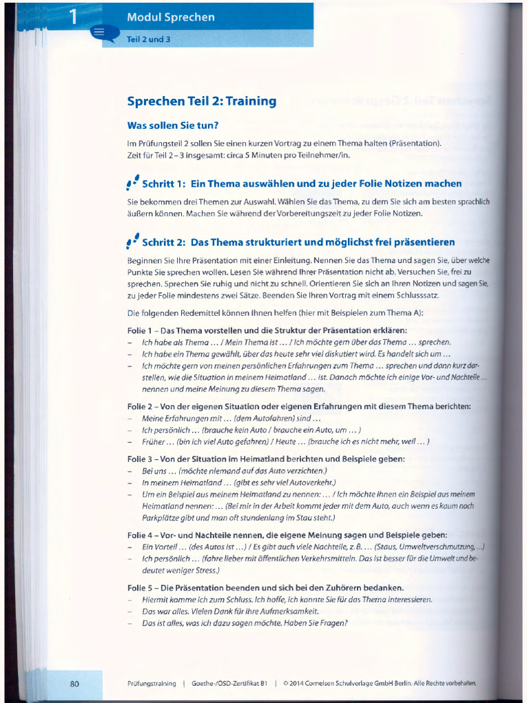 Cornelsen Prüfungstraining Goethe, ÖSD B1-Presentation | PDF