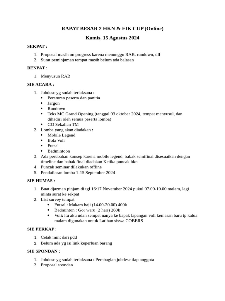 Notulensi Rabes 2 HKN & Fik Cup | PDF