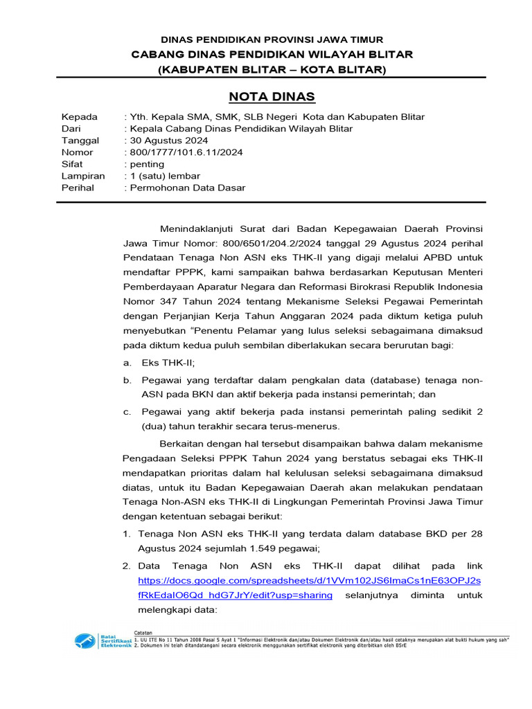 2024-1777-NODIN PENDATAAN TENAGA NON ASN EKS THK-II - Sign | PDF