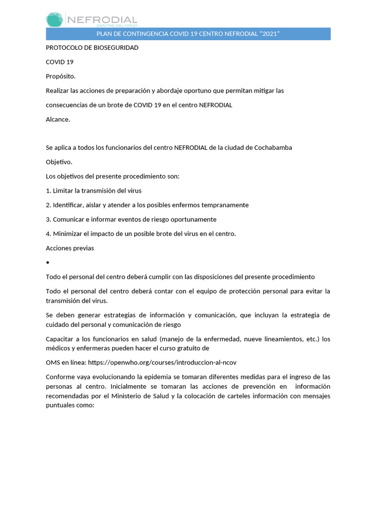 Protocolo de Bioseguridad | PDF