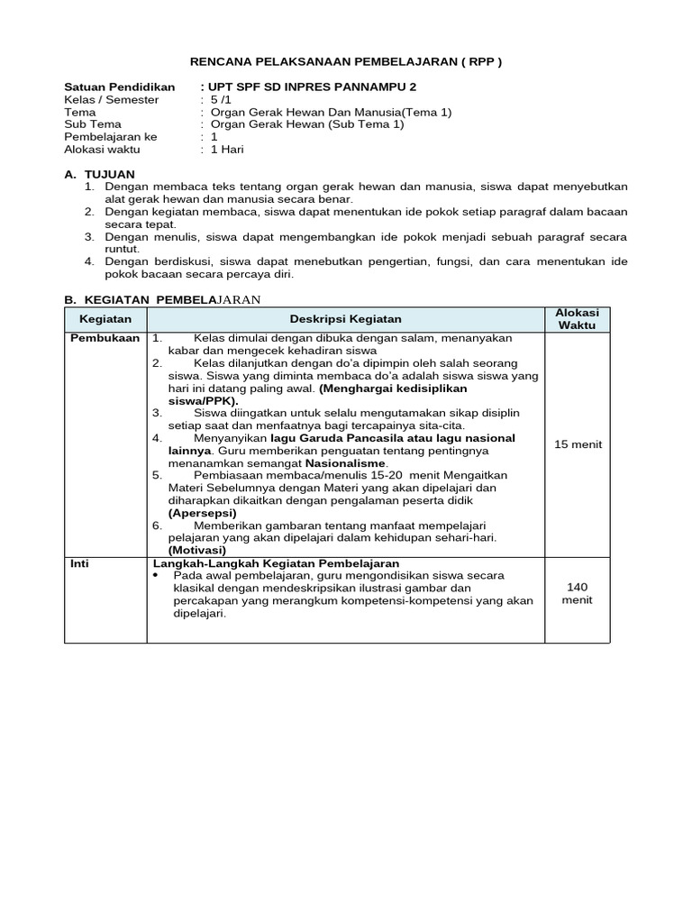 RPP Kelas 5 Tema 1 | PDF