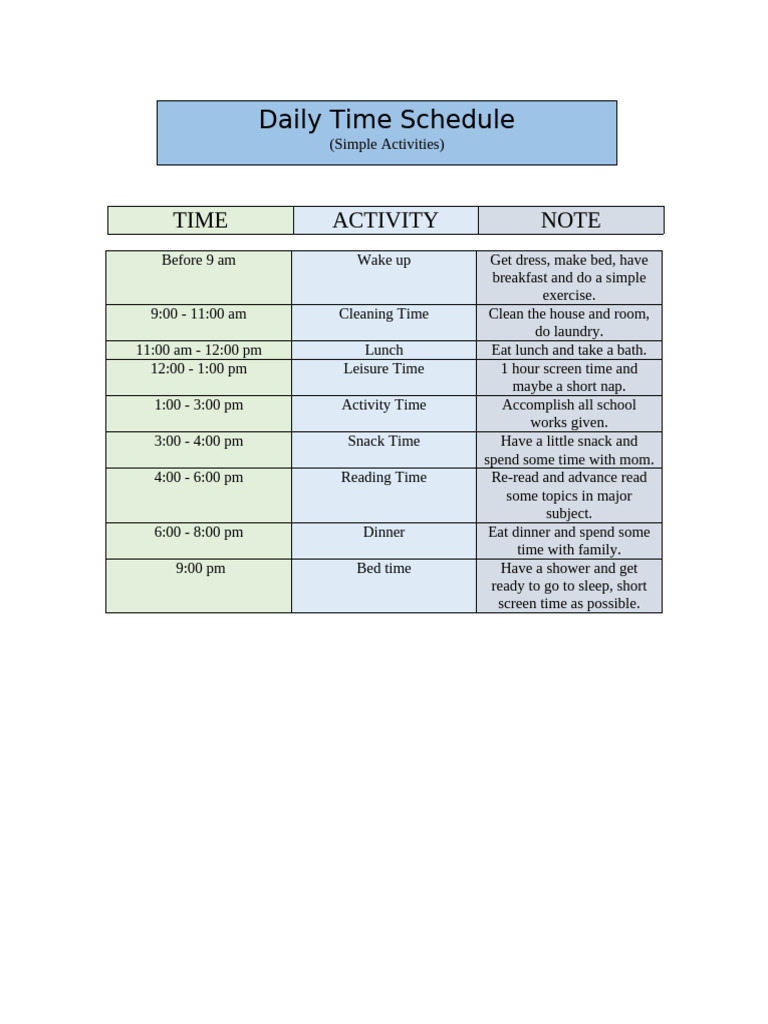 Daily Time Schedule | PDF