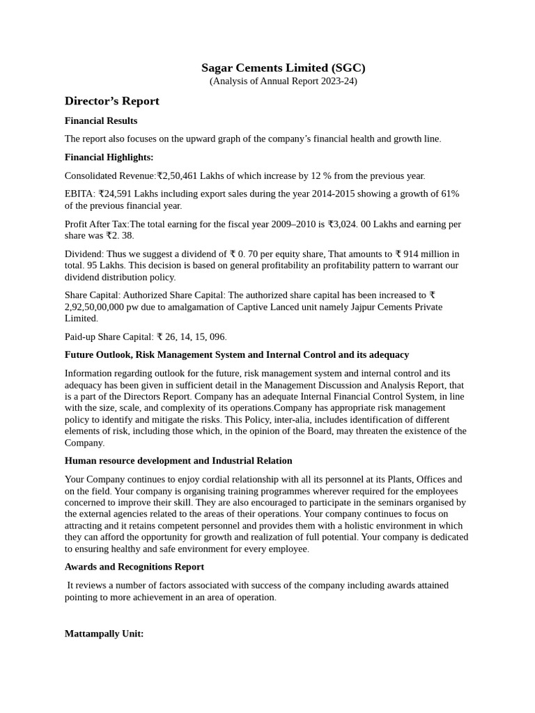 Sagar Cements Limited Report | PDF