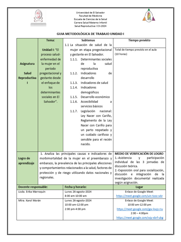 Guía Metodológica SR1-Unidad I-Proceso S-E Mujer Pregestacional y Gestante | PDF