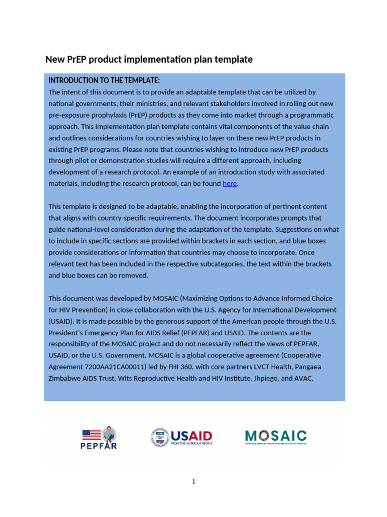 PrEP Implementation Plan Template - 2023 - 12 - 05 - Clean | PDF