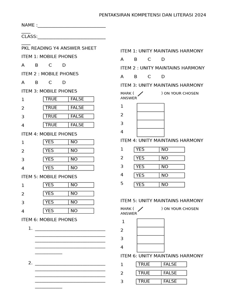 PKL Level 2 Ans Sheet | PDF