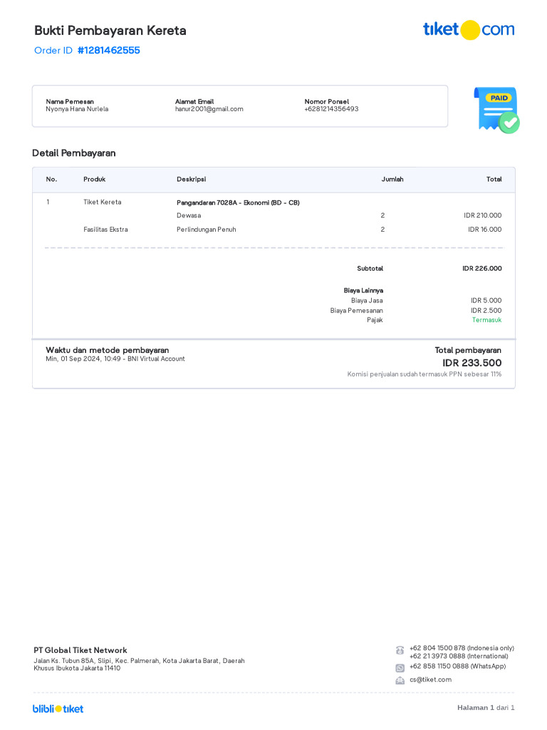 E Receipt Train ID 1281462555 | PDF