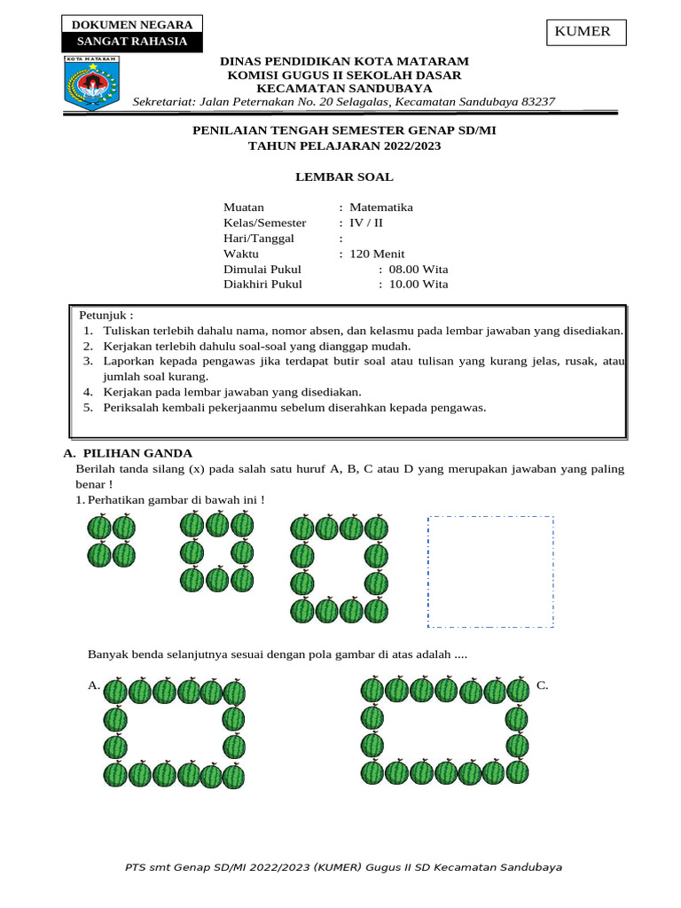 SOAL PTS MATEMATIKA KUMER Semester 2 | PDF