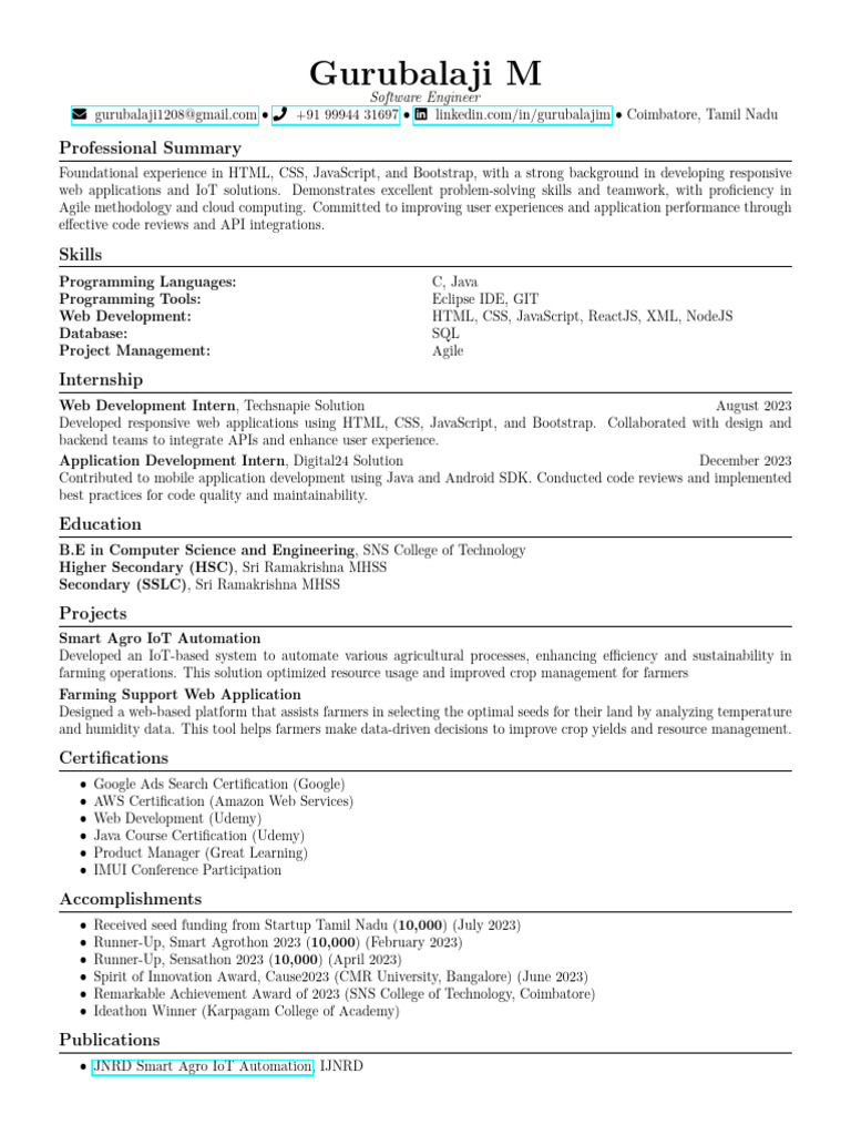 ATS Friendly Technical Resume | PDF