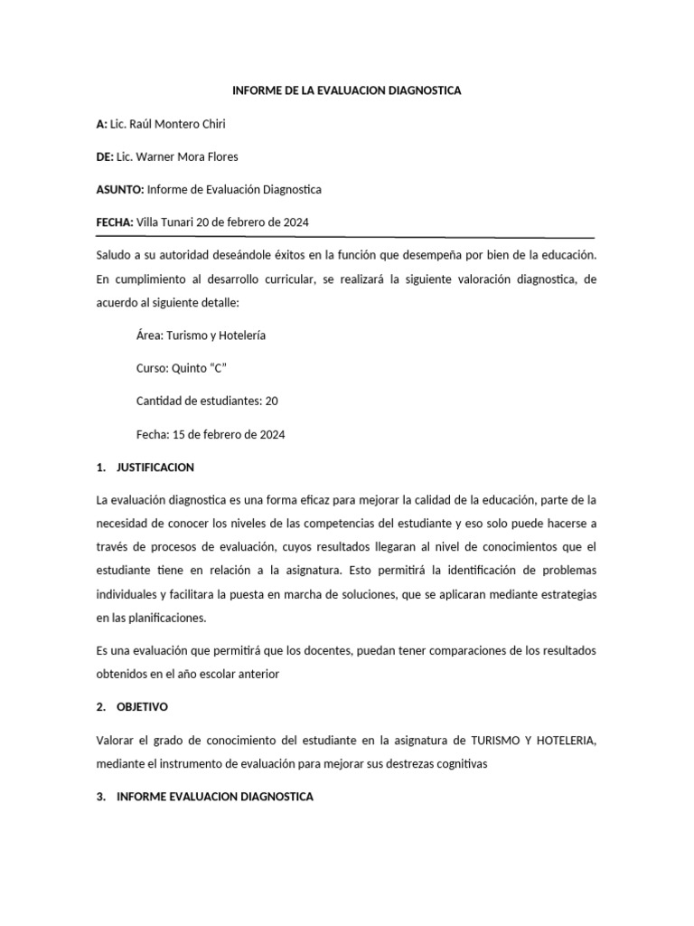Informe de La Evaluacion Diagnostica | PDF | Evaluación | Crecimiento personal y profesional