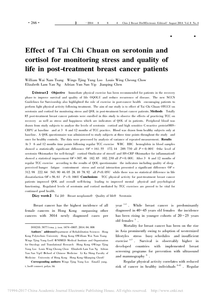 Effect of Tai Chi Chuan On Serotonin and Cortisol For Monitoring Stress ... Effect of Tai Chi Chuan On Serotonin and Cortisol For Monitoring Stress ...