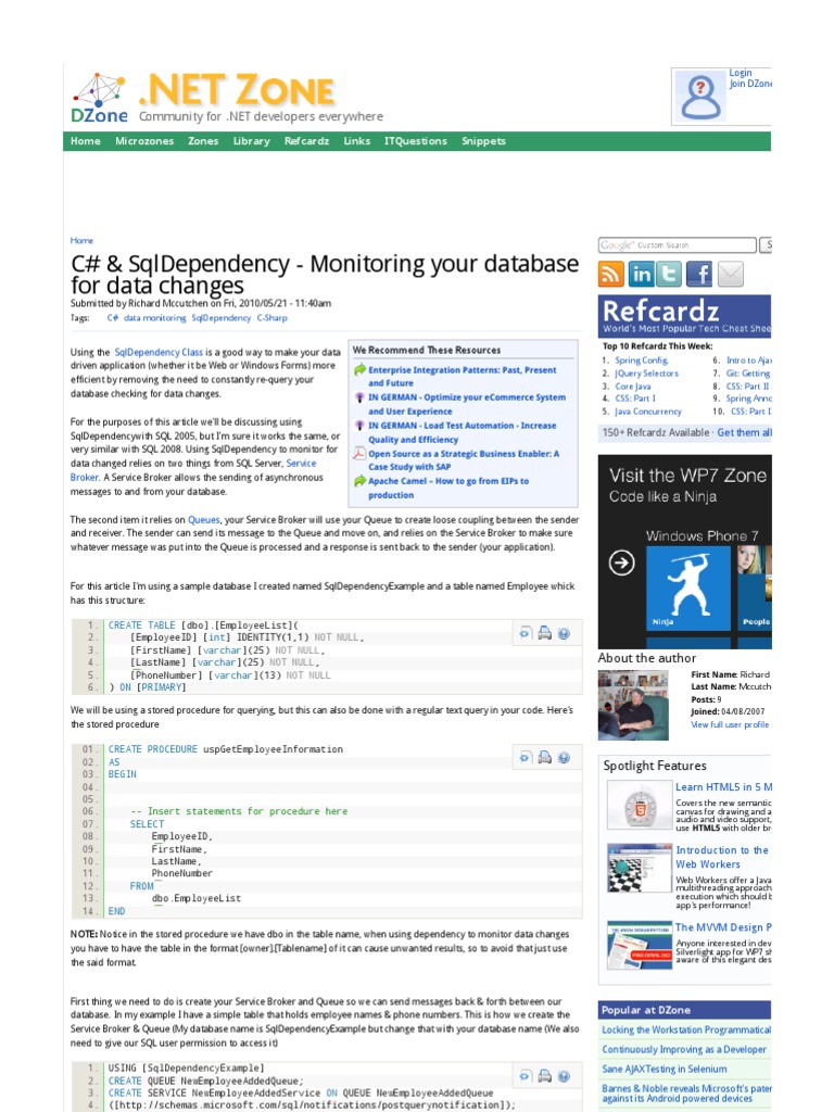 C Sql Dependency Monitoring Pdf Databases Sql
