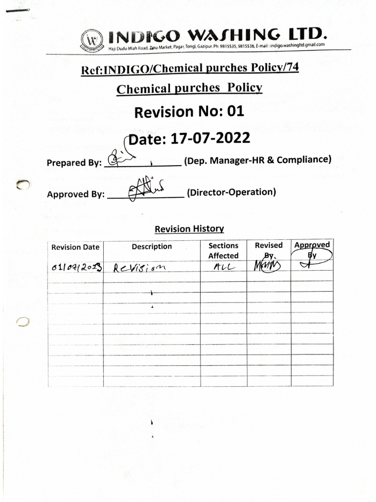 Chemical Purchase Policy | PDF