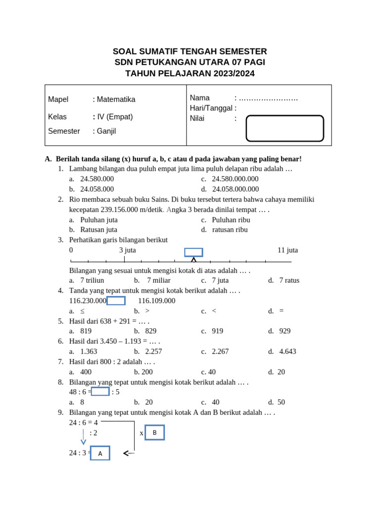 Soal STS 1 MTK Kelas 4 | PDF