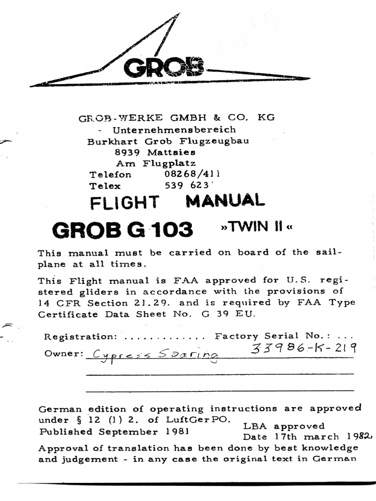 Grob 103 Twin Astir POH | PDF