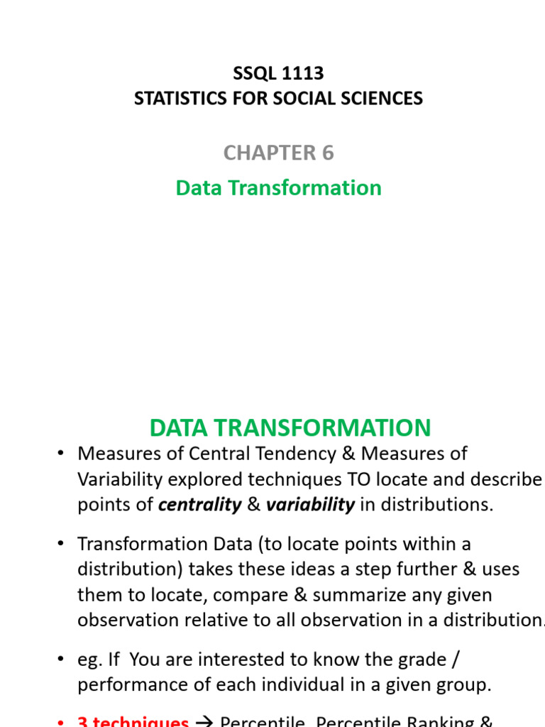 SSQL 1113 - Chapter 6 Data Transformation | PDF