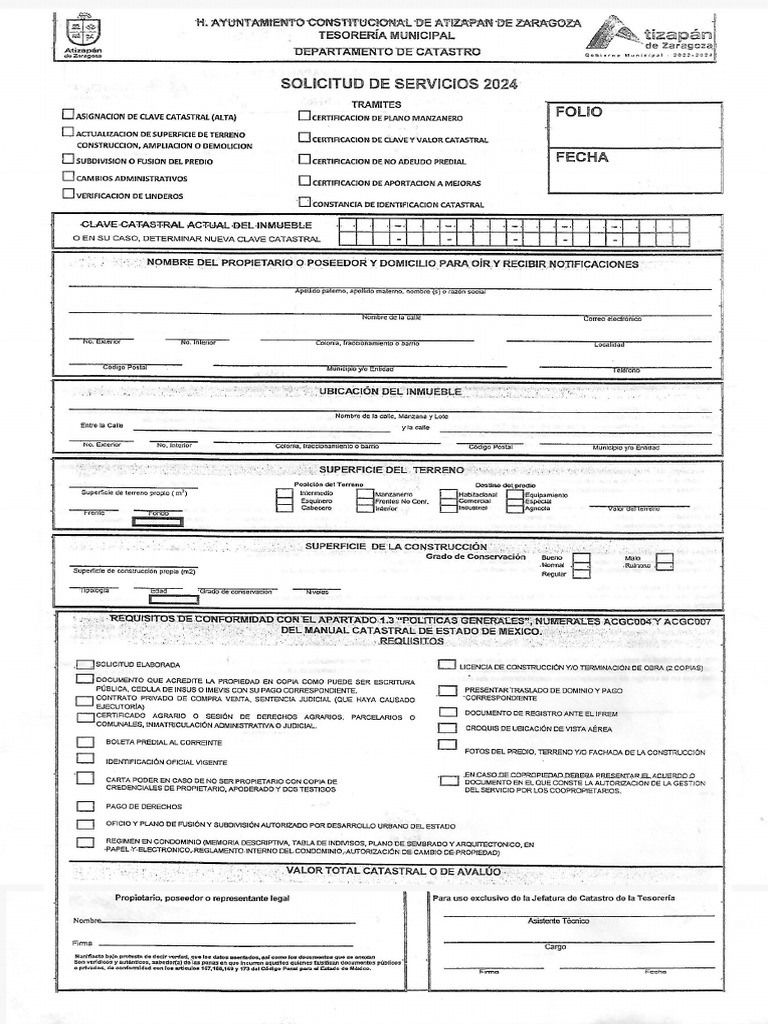 Formato Unico de Tramites Atizapan 2024 Clave y Valor Catastral | PDF