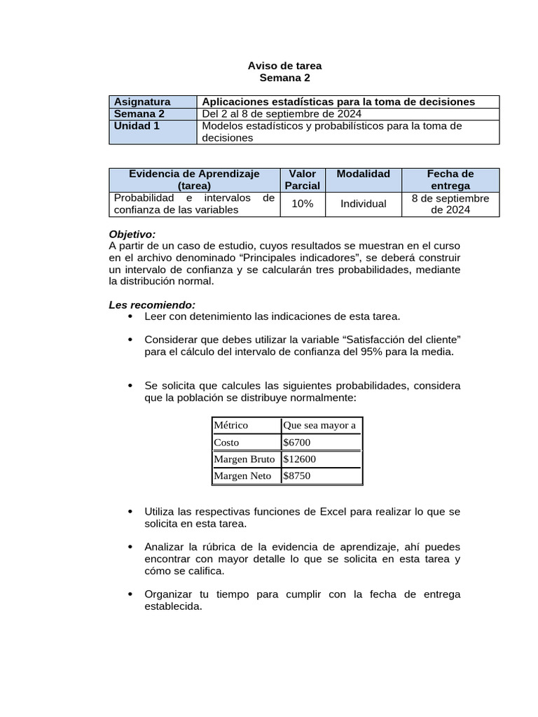 Aviso de Tarea. Semana 2 | PDF