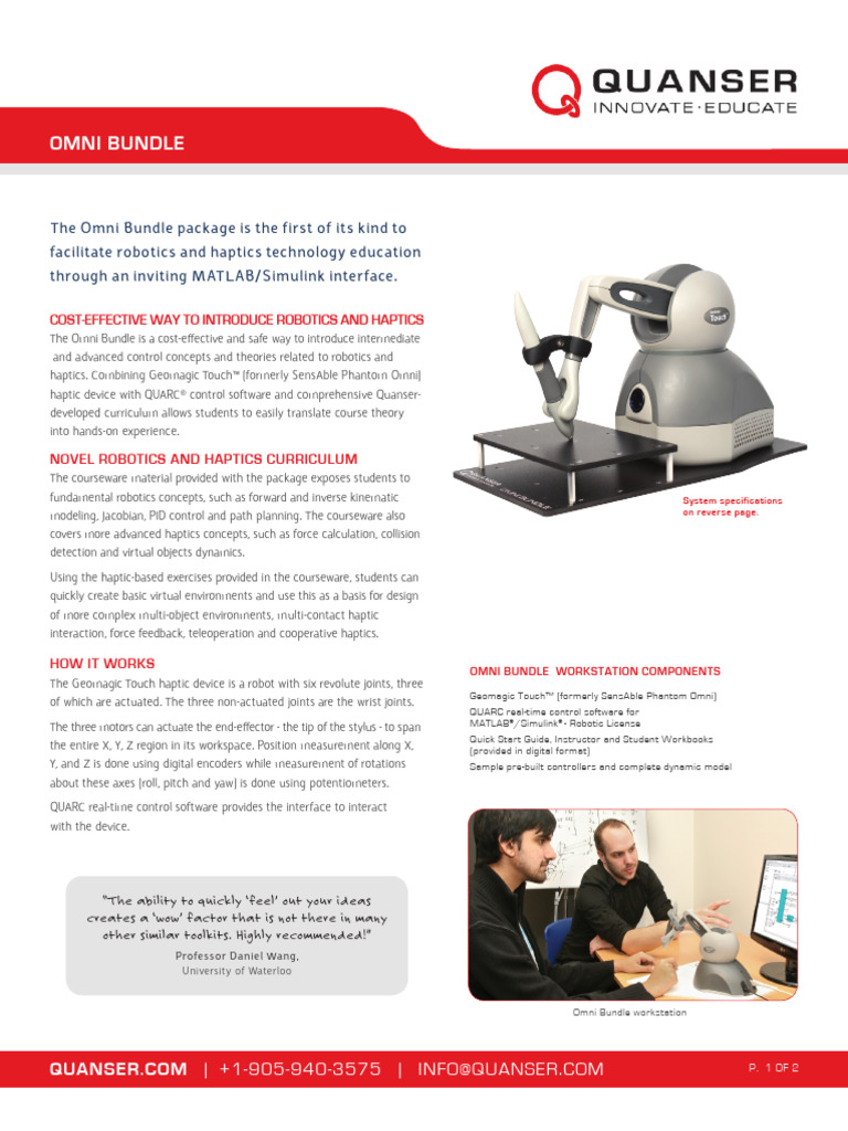 Made For Science Quanser Omni Bundle DataSheet | PDF | Robotics | Computing