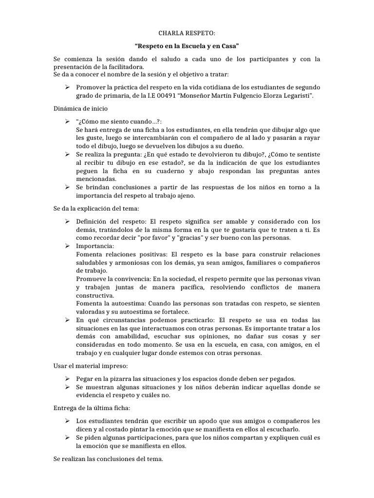 Charla Respeto 2do Grado (Guía) | PDF