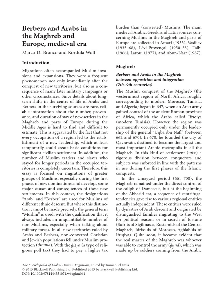 Berbers and Arabs in The Maghreb and Europe (Medieval Period) | PDF