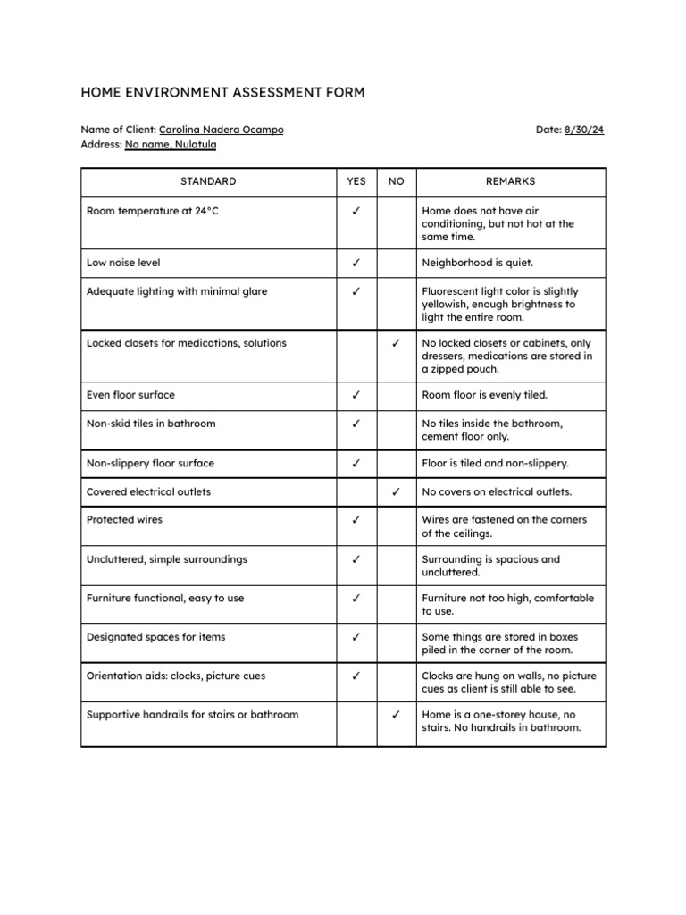 HOME ENVIRONMENT ASSESSMENT FORM | PDF
