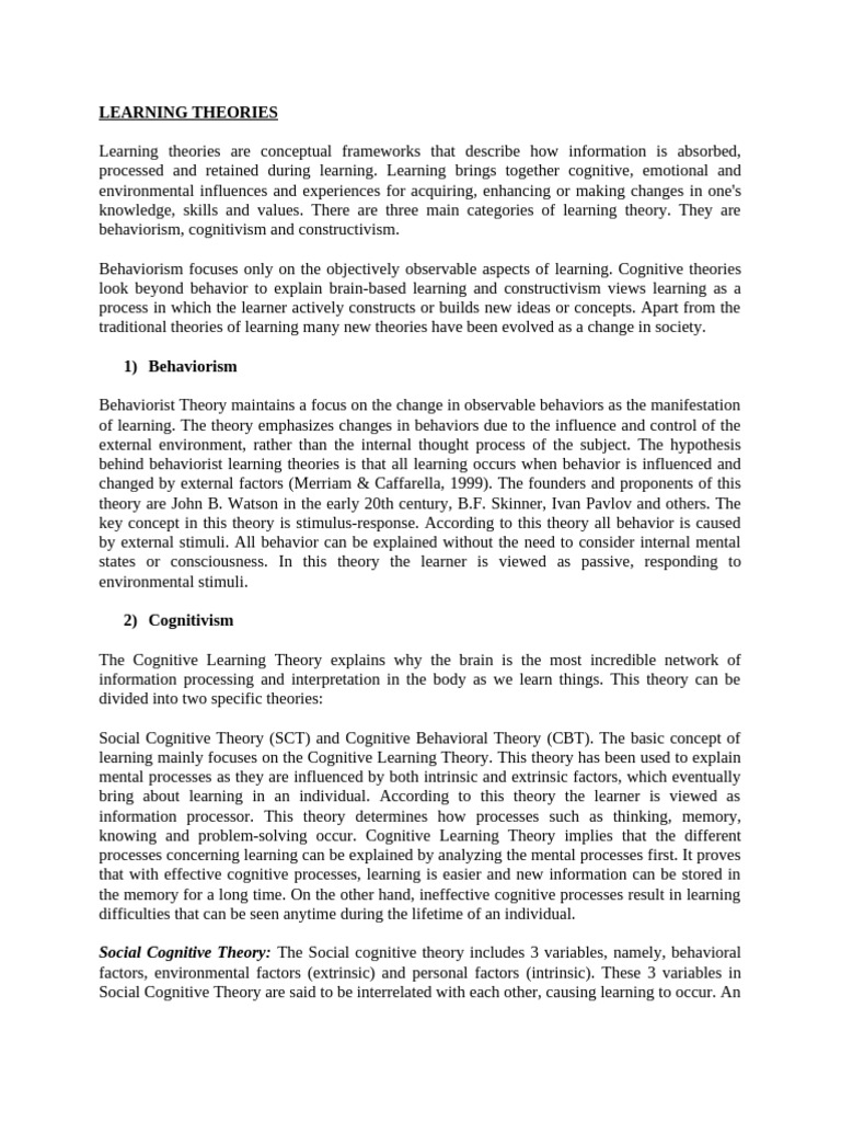 Learning Theories. | PDF