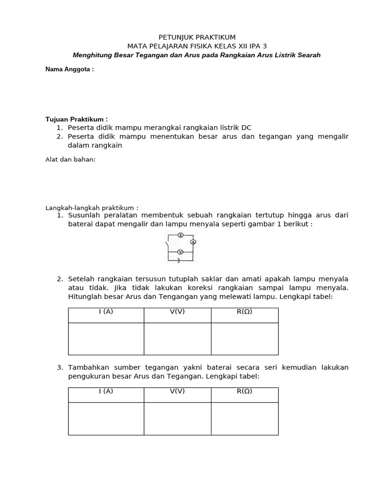 PETUNJUK PRAKTIKUM Mengukur Besar Arus Dan Tegangan Dalam Rangkaian ...