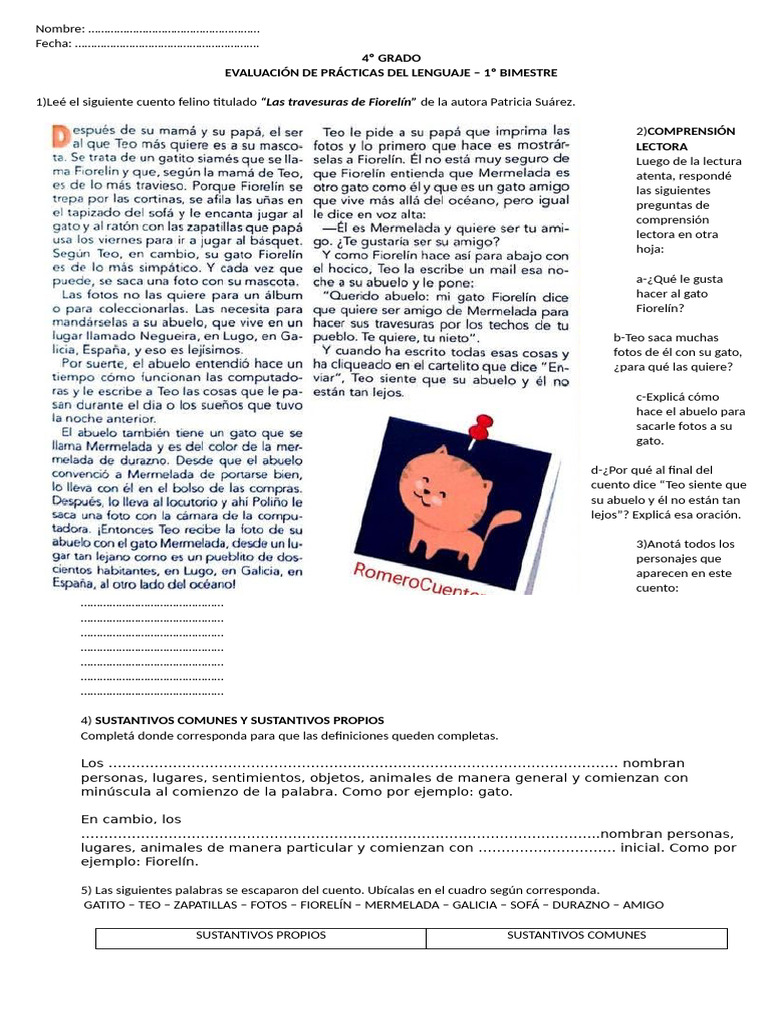 Material PL - Evaluacion 4to | PDF