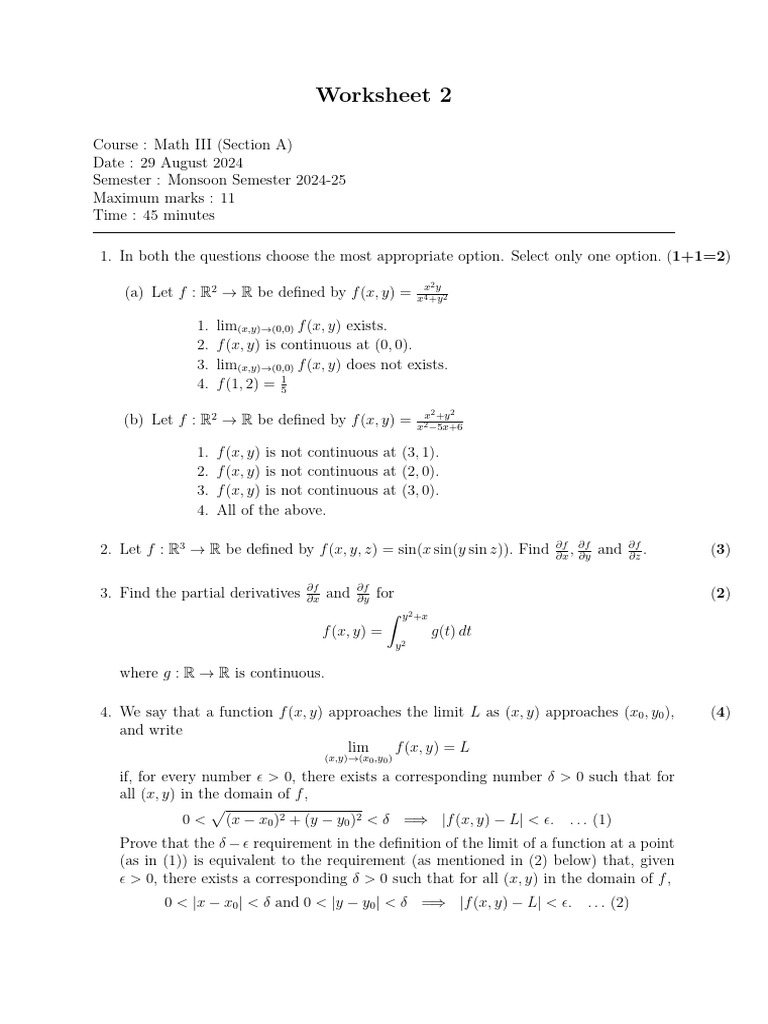 Math III (A) Worksheet 2 | PDF