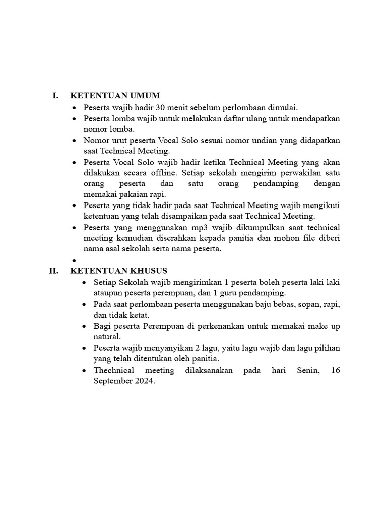 Ketentuan Lomba Vocal Solo | PDF