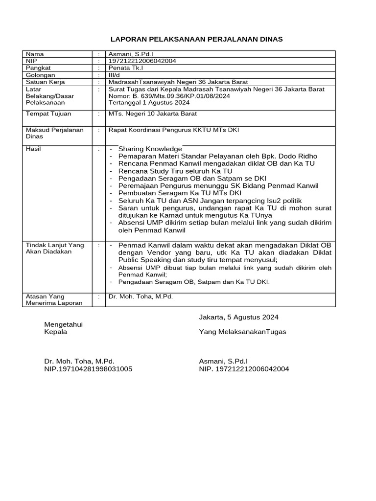 LAP Perjadin Rapat KKTU DKI | PDF