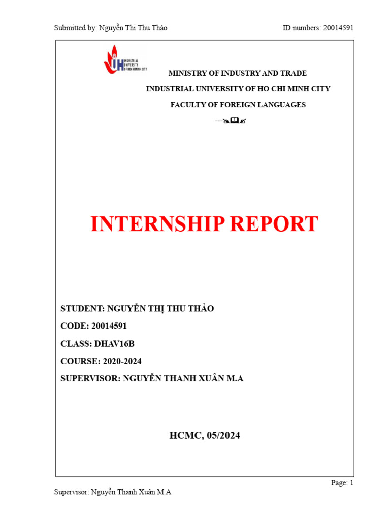 Bài mẫu báo cáo thực tập nna IUH | PDF