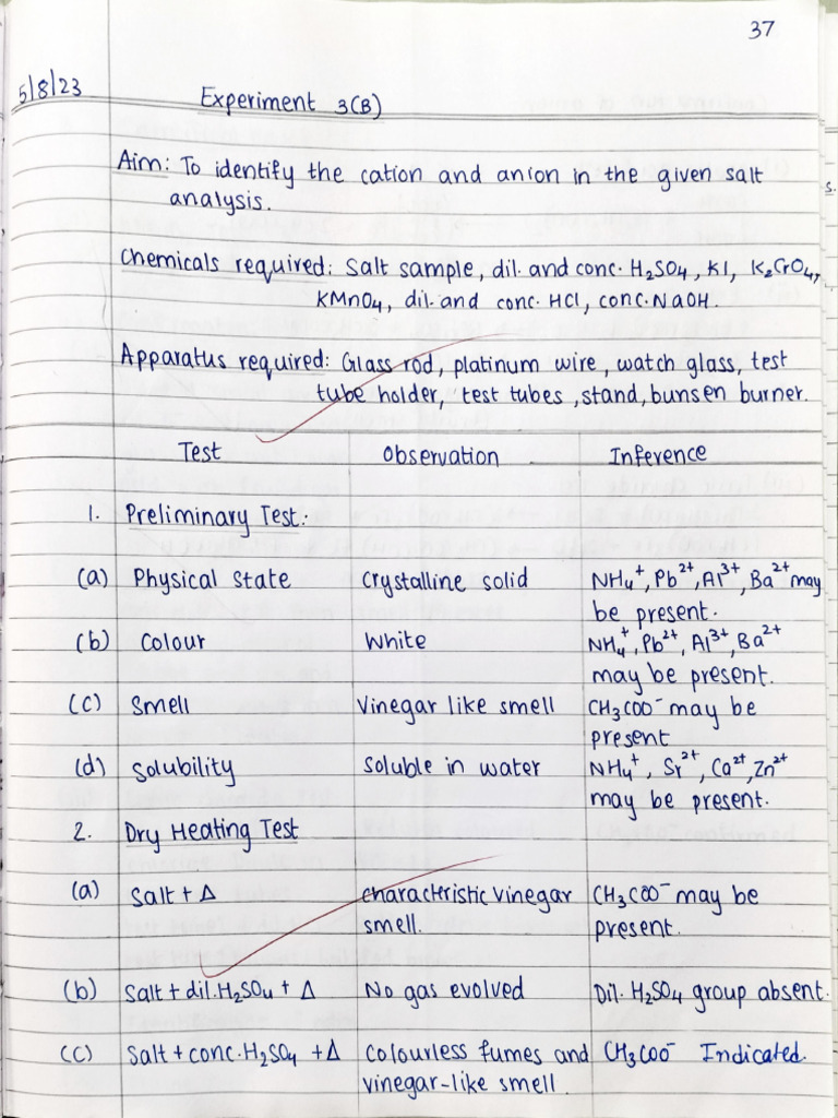 Salt Ana. Exp 3 (B) PB (CH3COO) 2 | PDF