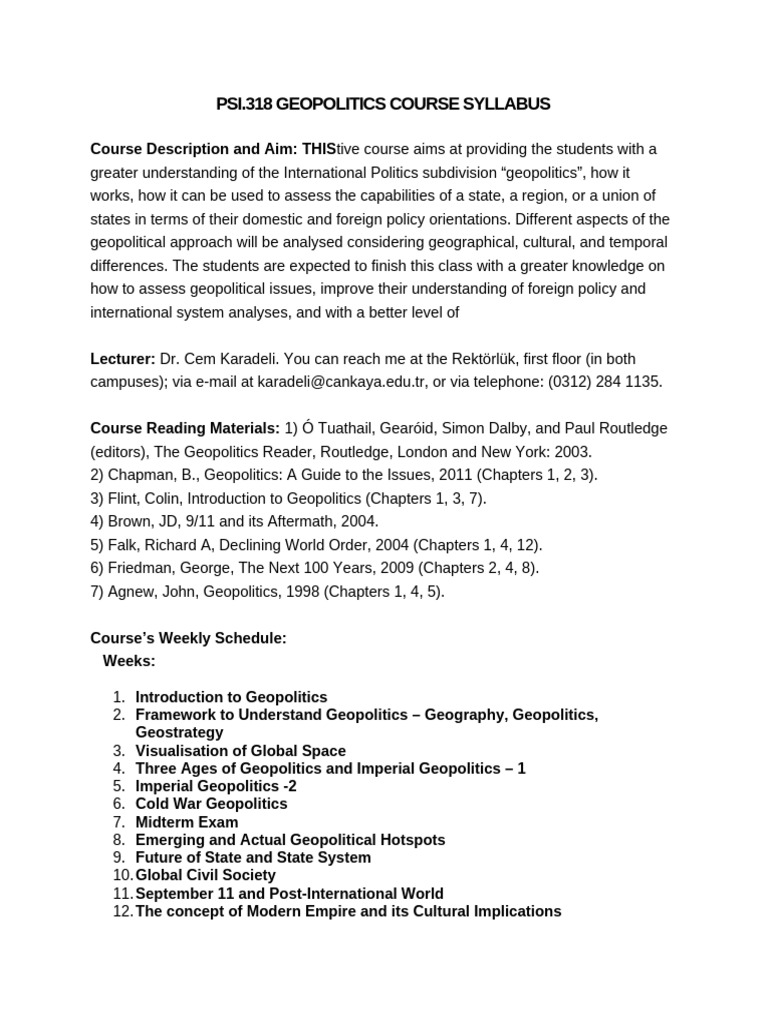 Geopolitics Sample Syllabus | PDF