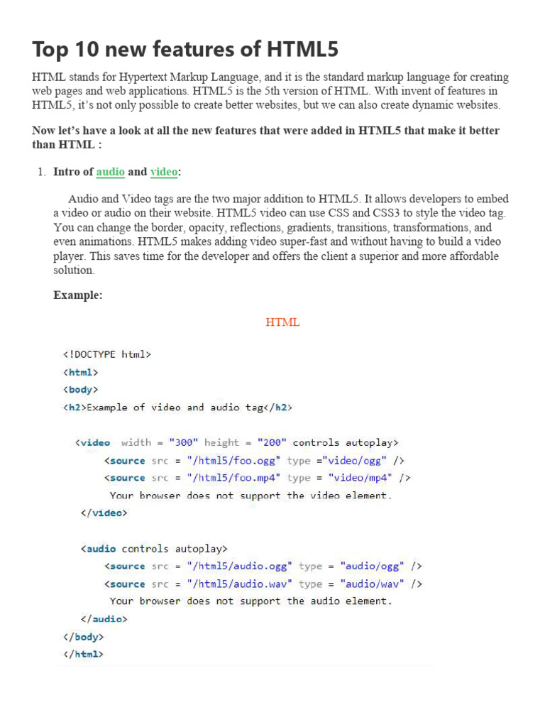 Top 10 New Features of HTML5 | PDF