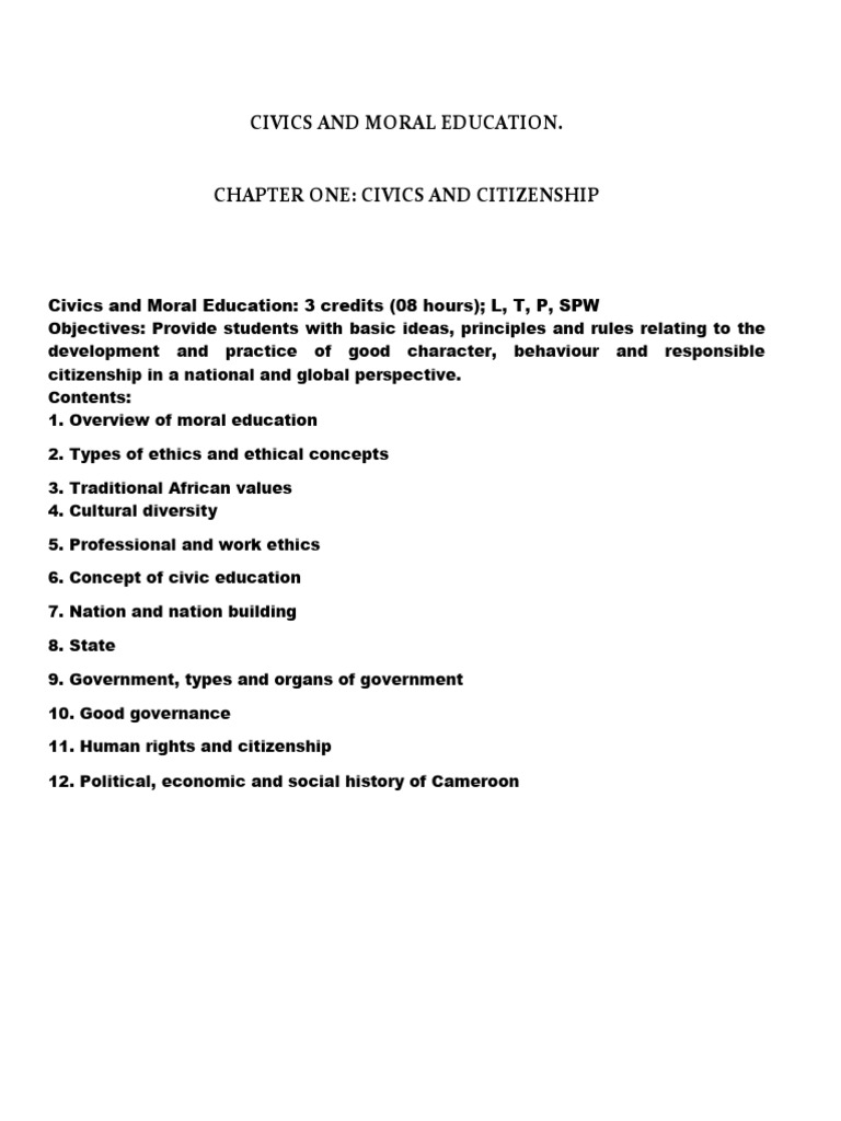Civics and Moral Education Overview | PDF | Morality | Career & Growth