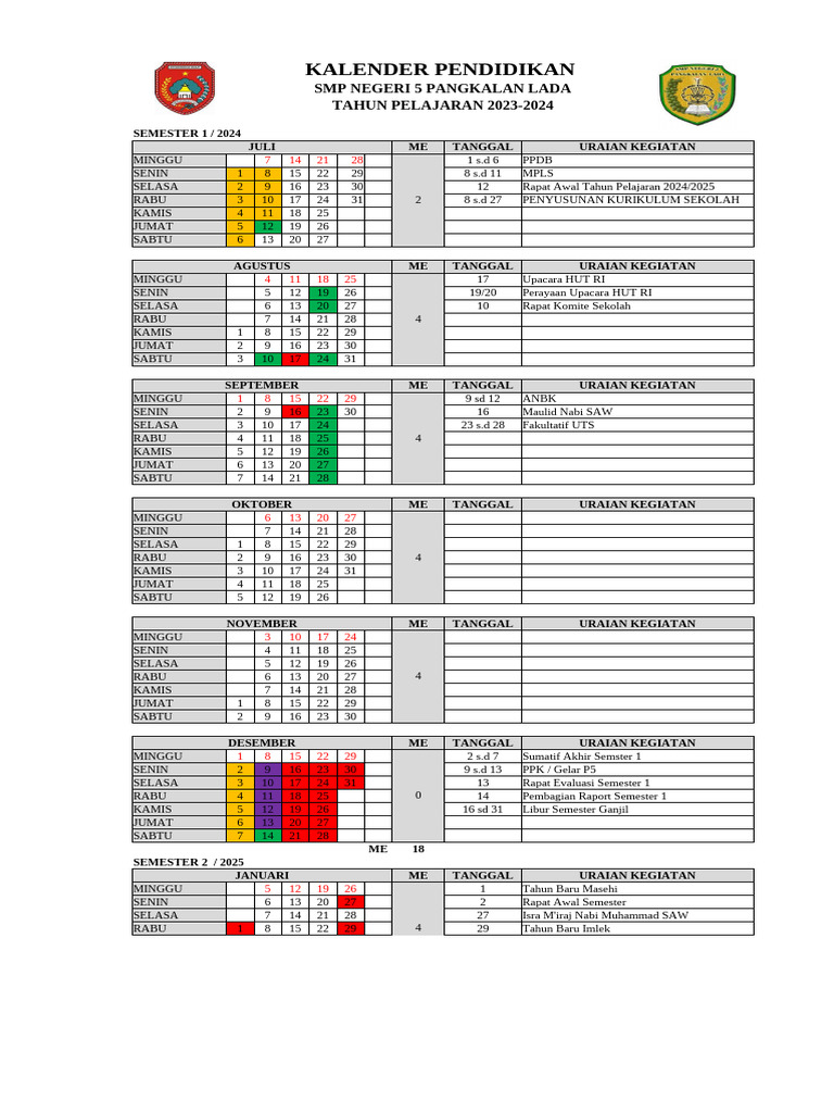 Kalender Sekolah 2425 | PDF