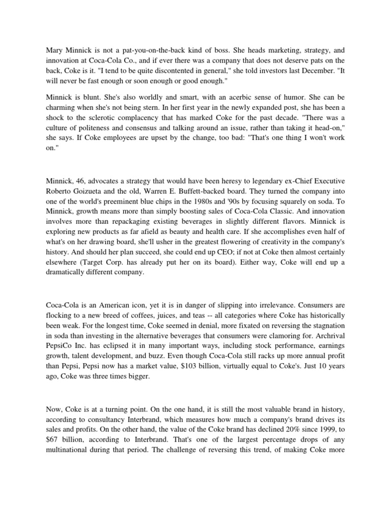 Mary Minnick's Vision for Coca-Cola's Future | PDF | Coca Cola | Pepsi Co