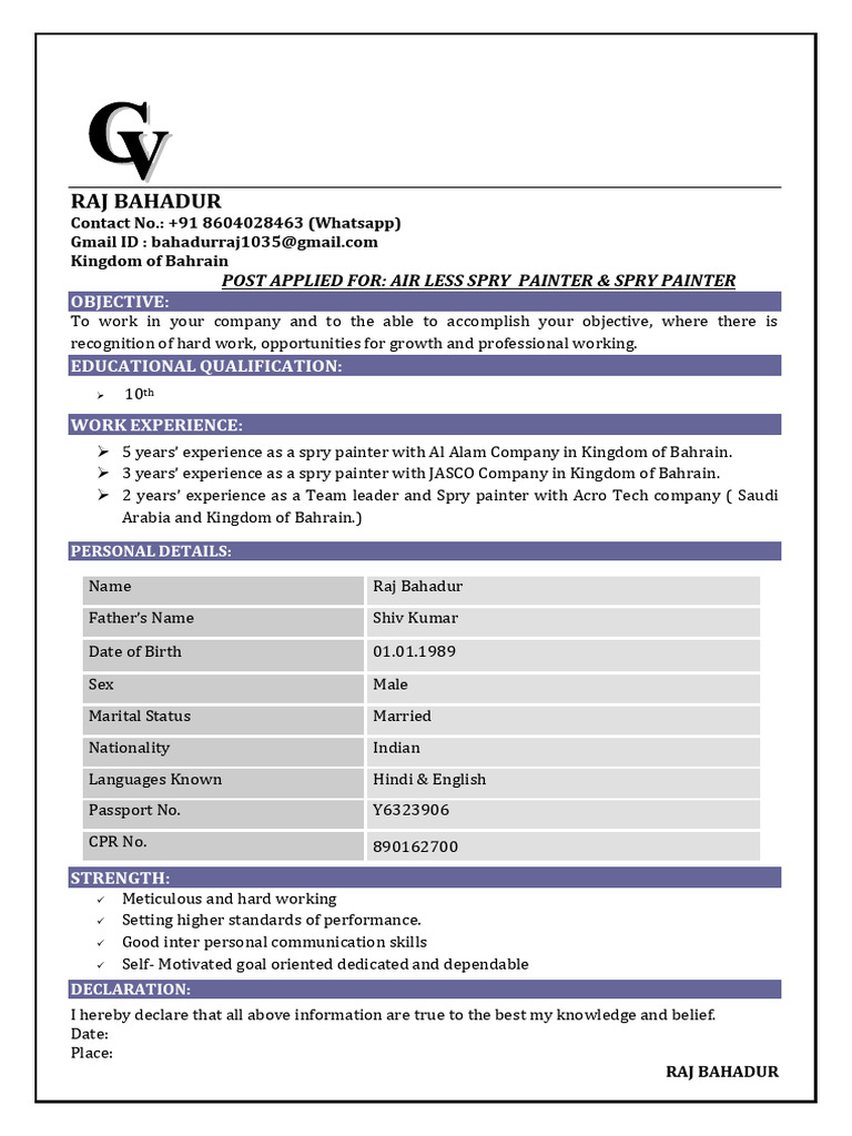 RAJ Bahadur CV & Crtificate | PDF