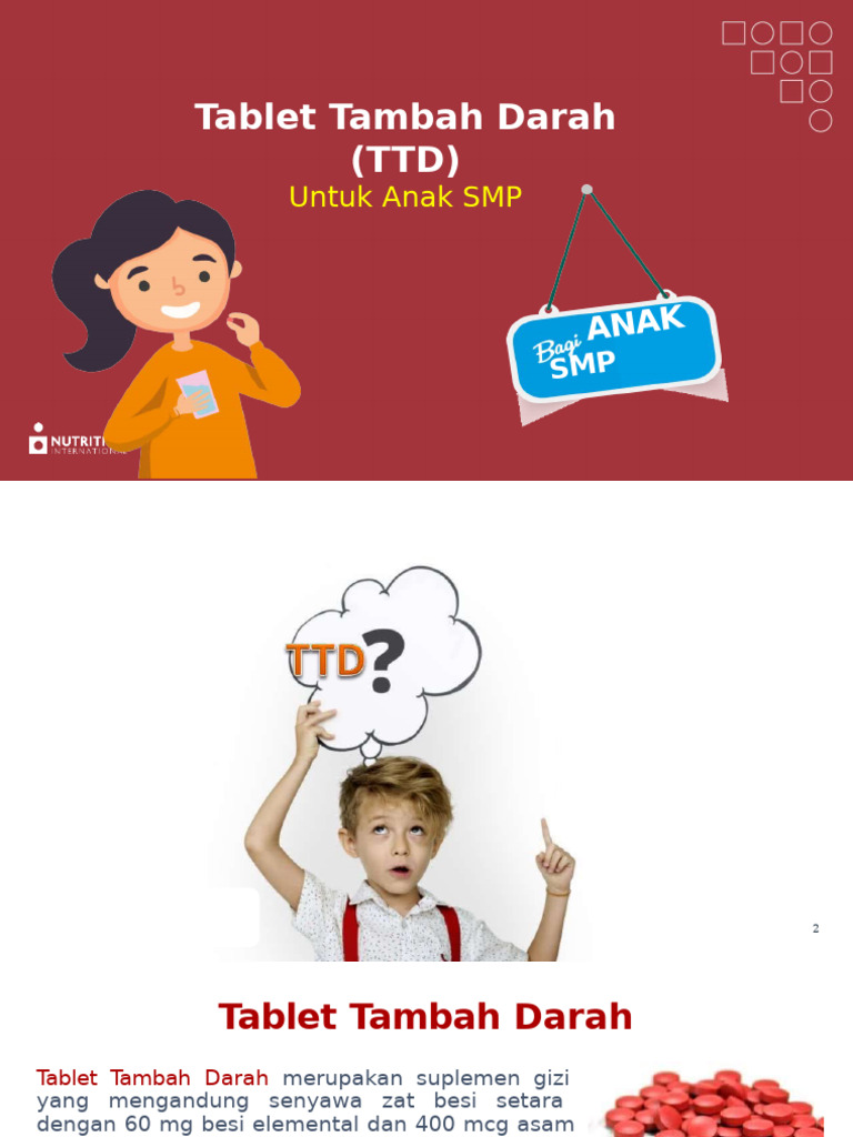 Tablet Tambah Darah (TTD) : Untuk Anak SMP | PDF