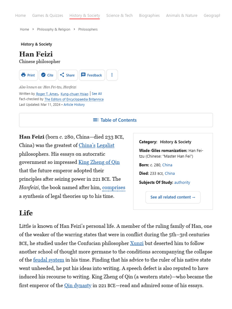 Han Feizi - Chinese Legalist, Political Theorist & Philosopher ...