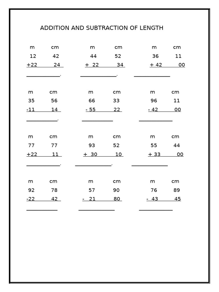 Addition and Subtraction of Length | PDF | Teaching Methods & Materials