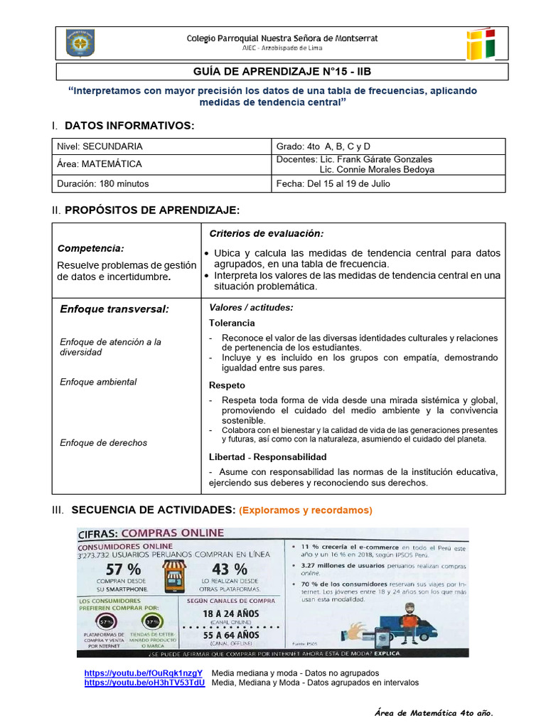 Guia de Aprendizaje n15 - 4 Secundaria 2024 | PDF