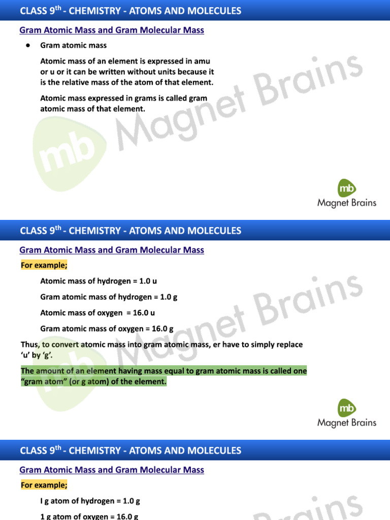 Class 9th - Chapter - Atoms and Molecules - Chemistry (Concept) | PDF