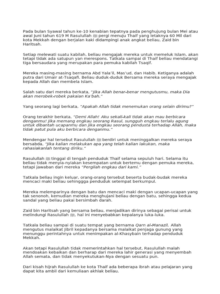 Peristiwa Hijrah Rasulullah Ke Thaif | PDF