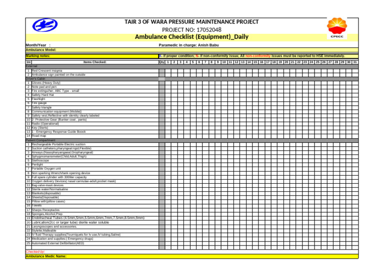 Ambulance Checklist | PDF
