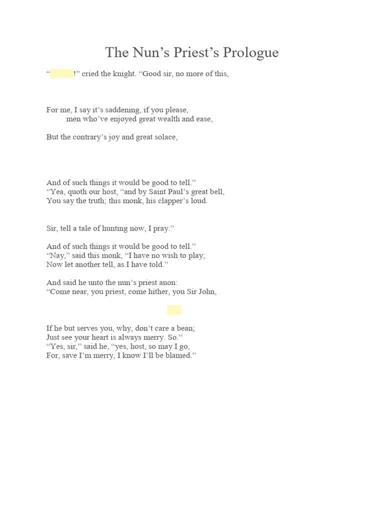 The Nun's Priest's Tale | PDF