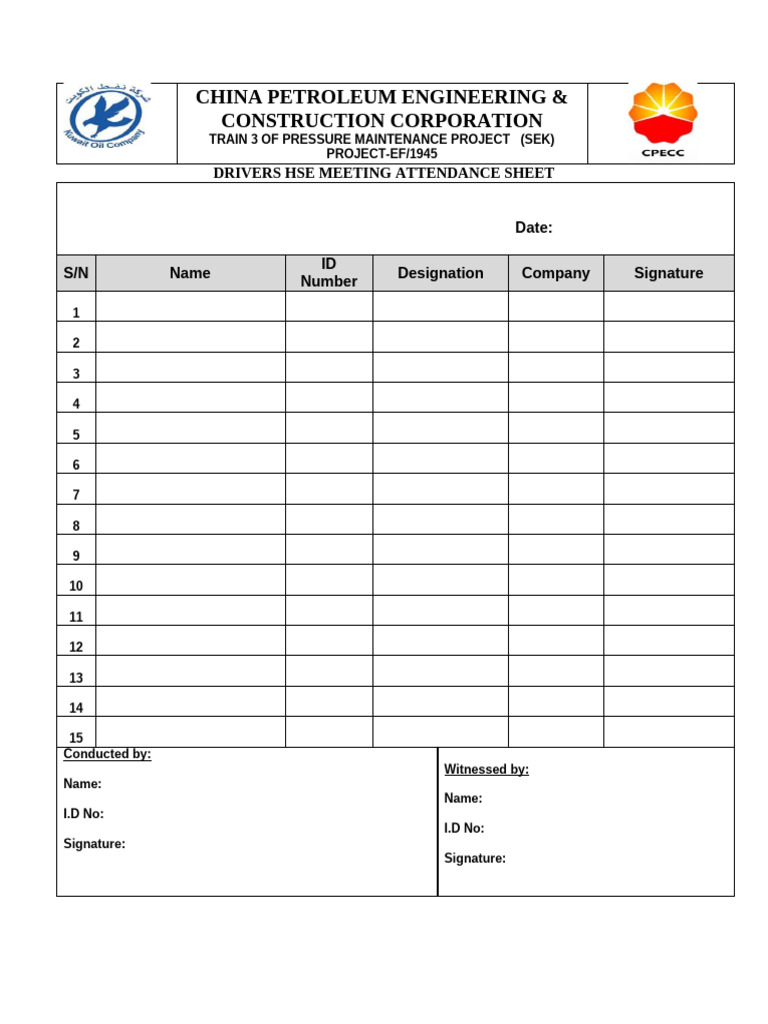 DRIVERS HSE MEETING ATTENDANCE SHEET | PDF