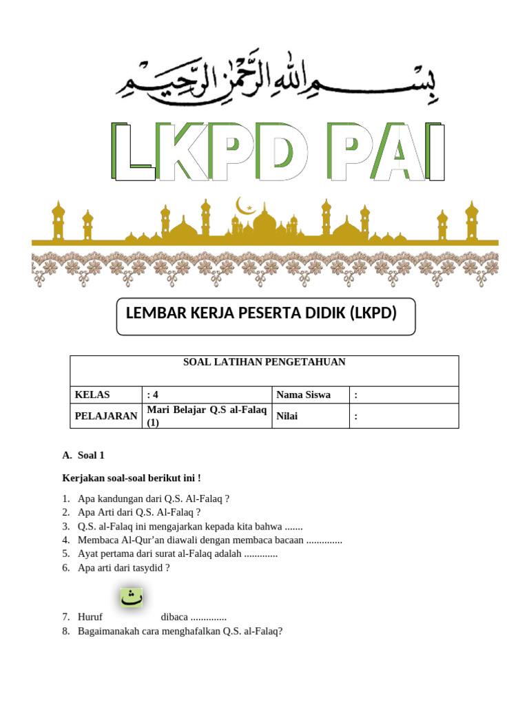 LKPD Pai Kelas 4 Sem 1 Ok | PDF